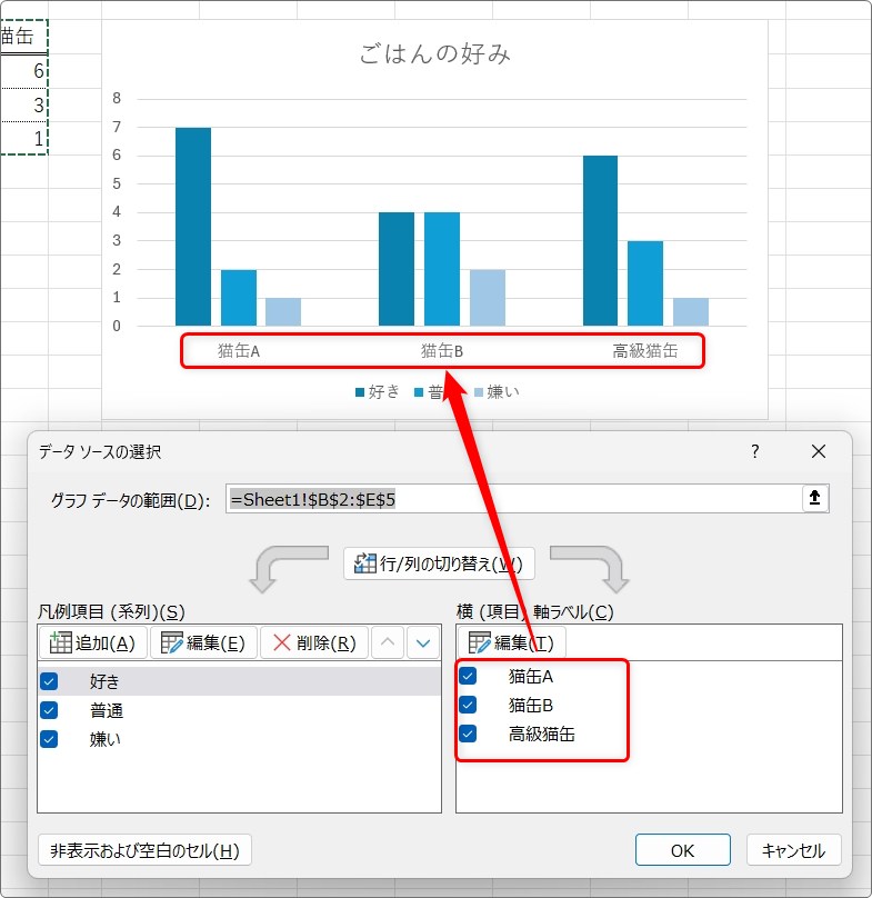 Excel（エクセル）のグラフの横軸の名前を変更、編集する方法